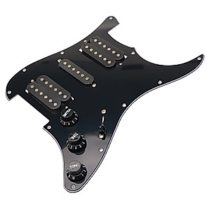 JIUWU HSH Loaded Pickguard Black Wired Plate for Fender Strat Guitar Replacement