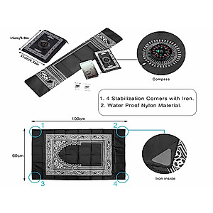 Anlising 2 Pieces Portable Travel Prayer Mat with Compass, Waterproof Polyester Prayer Rug, Muslim Travel Prayer Mat, for Ramadan Gifts (60cm×100cm)