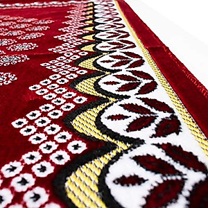 Modefa Prayer Rug Free Prayer Cap & Beads - Thin Velvet Namaz Sajadah Janamaz Floral Daisy Arch (Red)