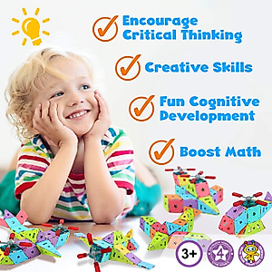 Magnetic Building Blocks For Kids - Preschool Learning Toys Shapes Block Educational Magnet Tiles Kids Toy Set - Durable Non-Toxic Magnetic Blocks For Toddlers 6 Months & Up - Hurtle HURBT74 (74 pcs)