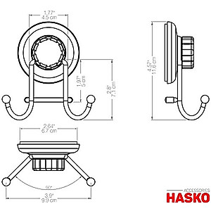 12-Inch Bathroom Shower Squeegee - Chrome Plated Stainless Steel - with Matching Suction Cup Hook Holder - 3M Adhesive Mounting Disc, 3M Hook,1 Replacement Rubber Blade - by HASKO Accessories