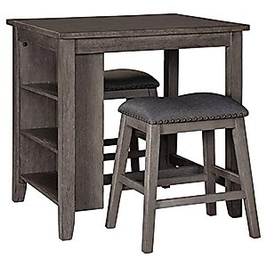 Signature Design by Ashley Caitbrook Counter Height Dining Room Table Set with 2 Upholstered Barstools, Gray