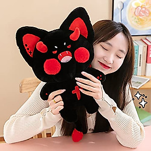 PEACH CAT Cute Cat Plush Pillow Kitten Plushie Devil Cat Stuffed Animal for Kids Black and Red 15.7"
