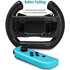 EIMGO 2 x Steering Wheels for Nintendo Switch Joy-Con Racing Game Controller Attachments Handle Grips Set (Flat-bottom, Black)
