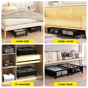 NADAMOO Under Bed Storage with Wheels and Clear Cover, Rolling Underbed Storage Containers, Metal Frame Under the Bed Organizer Bins for Bedroom Clothes Shoes Blankets Toys Books, Pack of 2