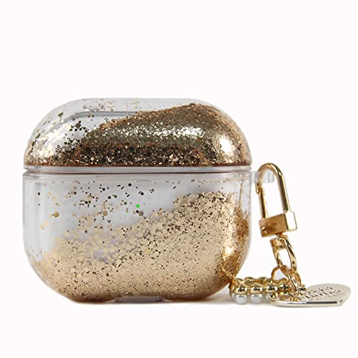 QIXIU Quicksand Headphone Case Compatible with AirPods Pro,Kawaii Cute Sparkle Liquid Protective Case,Funny Creative Hard Clear Airpods Pro Cover with Keychain (Gold,AirPods Pro)
