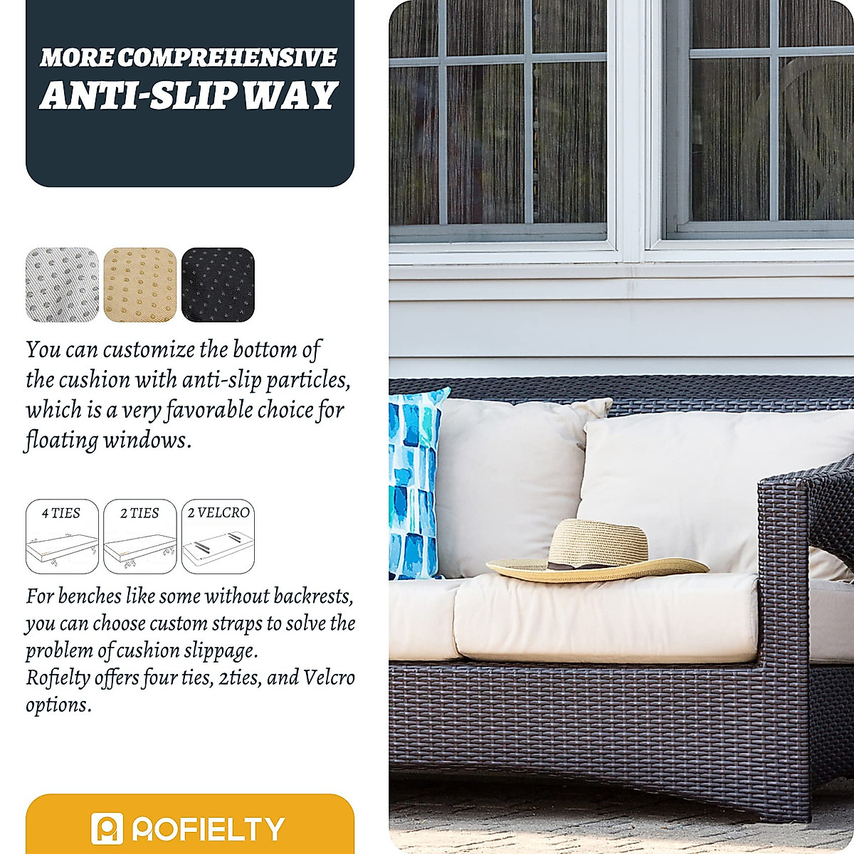 ROFIELTY Outdoor Bench Cushion, Waterproof and Durable Custom Bench Cushion with Ties, Non-Slip Swing Porch Cushion, Patio Garden Bench Cushion,Cushions for Outdoor Furniture