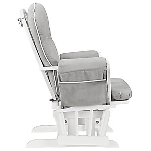 Angel Line Celine Glider and Ottoman, White/Gray Cushion with White Piping