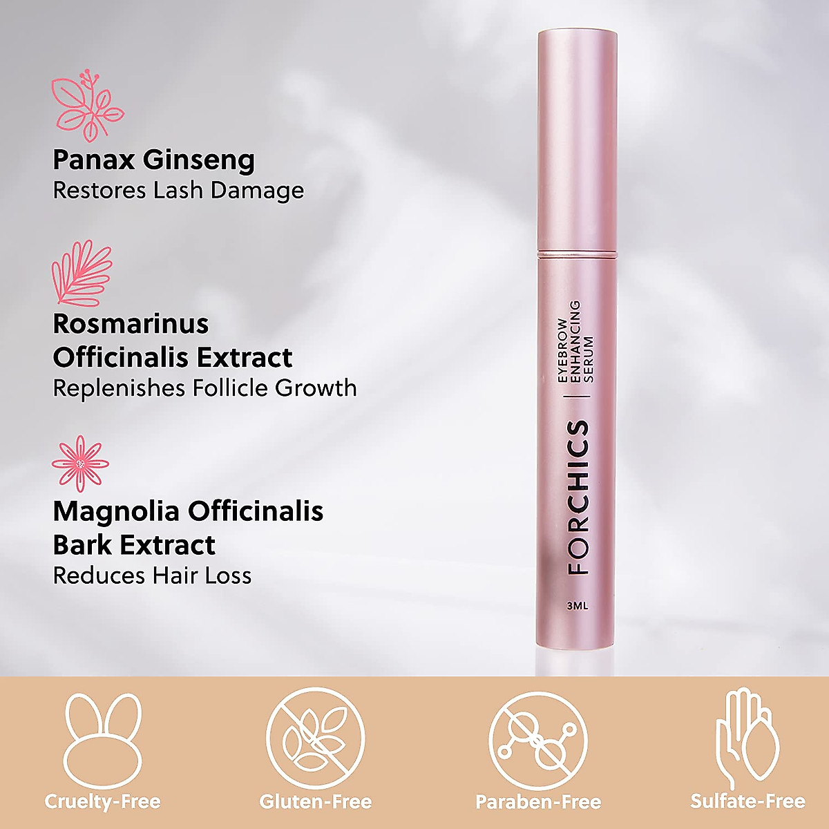 ForChics ForBrow Eyebrow Growth Serum For Thicker Brows - Natural & Organic Conditioner For Fuller and Thick Eyebrows | Vegan & Cruelty-Free Formula | New Innovative Peptides - [0.10 fl. oz/ 3ml]
