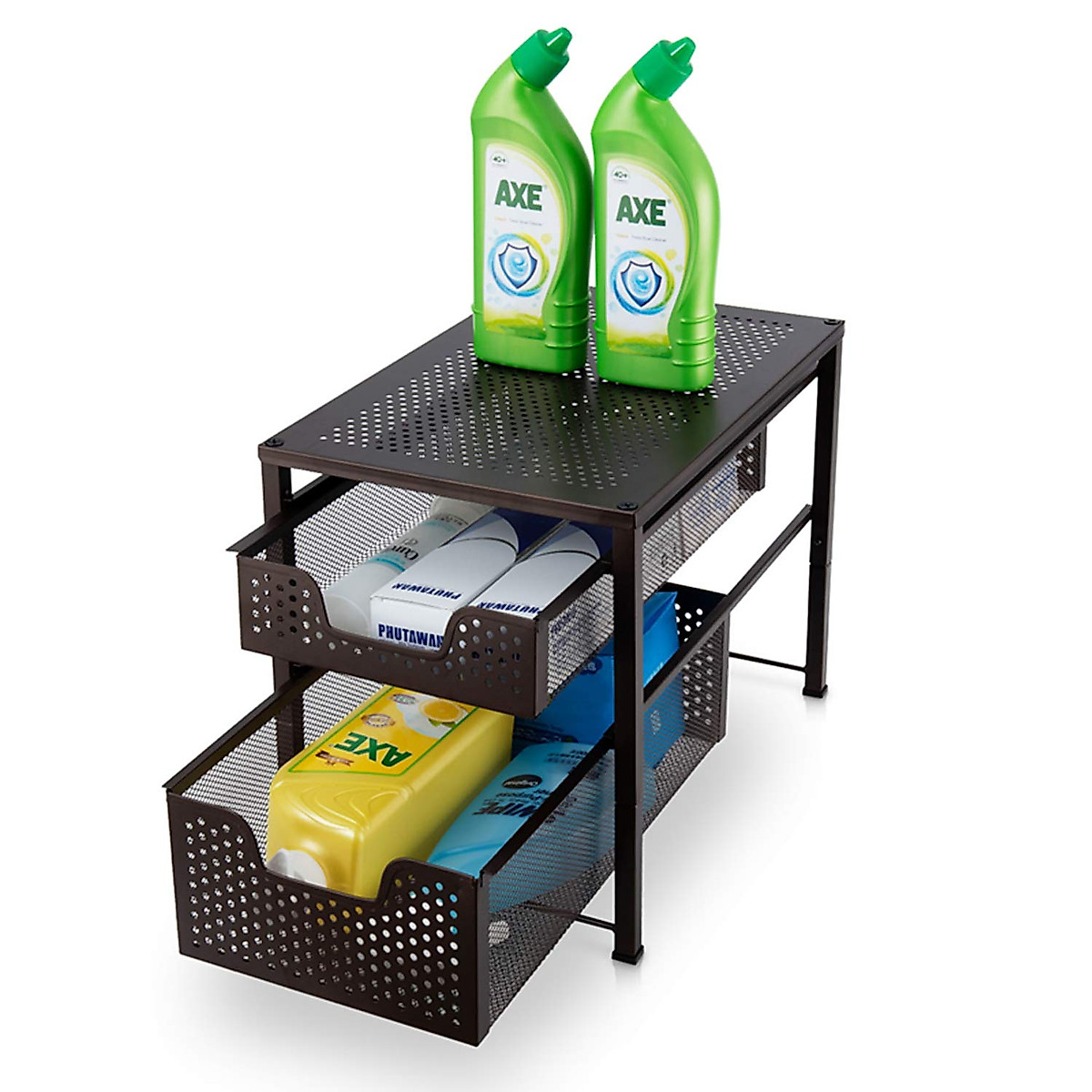 Bextsware Auledio Stackable Multi-Function Under Sink Organizer 2 Tier Sliding Basket Cabinet, Bronze