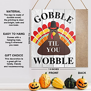 Thanksgiving Wall Art Decor, Thankful Decorations Fall Hanging Sign for Home Front Door Porch Turkey Farmhouse Autumn Thanksgiving Rustic Decor Wooden Plaque, Gobble Til You Wobble