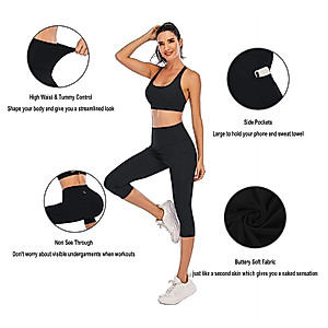 Steppe Naked Feeling High Waisted Yoga Pants Women's Workout Capris Leggings with Pockets Tummy Control Buttery Soft Running Compression Capris for Athletic Gym Exercise Fitness Black-XXL
