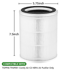 TPAP001 H13 True HEPA Air Filter, Only Compatible with TOPPIN TPAP001 Comfy Air C2 Air Purifier, H13 True HEPA Filter for TOPPIN TPAP001 Filter, TPFF001【Not Fit TPAP002 TPAP004 TPAP005 】