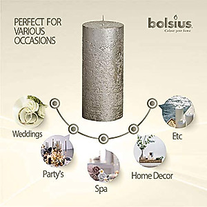 BOLSIUS Unscented Pillar Candles - Rustic Full Metallic Campagne Candle 2.75" X 7.5" - Decorative Candles Set of 3 - Clean Burning Candles for Wedding Home Decor Party Restaurant Spa- Aprox (190/68m)