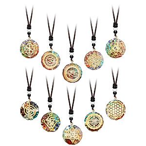 Batiyeer 10 Pieces Chakra Necklace Orgonite Necklace Crystal Pendant Necklace Spiral Chakra Healing Energy Necklace Adjustable Reversible Pendant for Women Men,1.4 Inches (Classic)