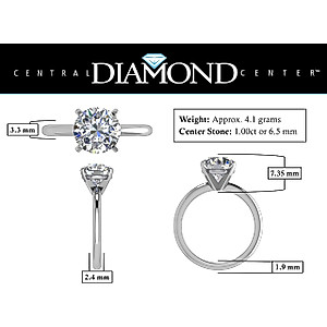 Central Diamond Center VOGUE 4 Prong Round Silver Solitaire Engagement Wedding Ring - 9mm (3.00ct) - Platinum Plated - Size 7