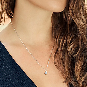 Gem Stone King 925 Sterling Silver 5MM Round Gemstone Birthstone Teardrop Pendant Necklace For Women with 18 Inch Silver Chain