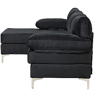 Casa Andrea Milano Modern Velvet Fabric Sectional Sofa, L-Shape Couch with Extra Wide Chaise Lounge
