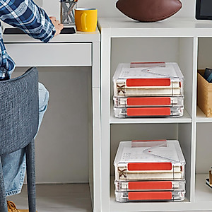 Mezchi Set of 3 Portable Paper Storage Box Organizer, 9" X 14" Clear Plastic File Storage Box with Lids, Stackable Document Box Project Case for Organizing A4 File Paper, School Supply, Craft