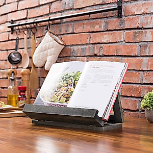 MyGift Vintage Gray Wood Folding Cookbook Stand - Reading Book Recipe Binder Tablet Laptop Holder
