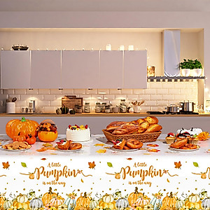 WovWeave 3 Pack Little Pumpkin Tablecloths Fall Baby Shower Party Decorations for Boy Girl A Little Pumpkin is On The Way Table Covers for Thanksgiving Pumpkin Party Favors Table Decor Supplies