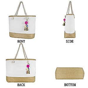 Hibala Large Beach Bag Beach Tote Weaving Shoulder Bag Tassel Bag Handbag with Pockets Zippers for Family Beach Vacation (Classic Tassel)