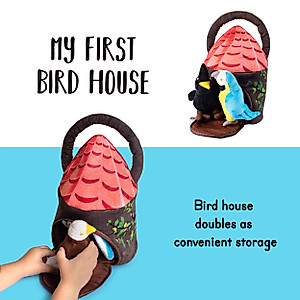 Talking Plush Audubon Birds | Audubon Stuffed Bird | Talking Bird Toy | Audubon Bird Stuffed Animals | Plush Birds with Authentic Sound | Includes 4 Talking Birds | Plush Bird House Shaped Carrier