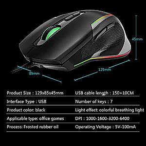 Yolispa Wired Mouse 7- Key Macro Programmable Gaming Mouse with Breathing Light 6400DPI Adjustable for PC Game Office Work