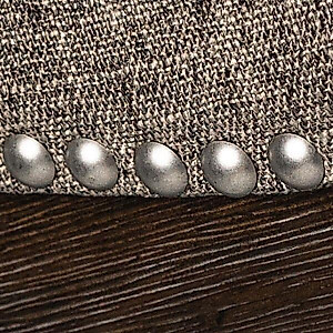 Maven Lane Adrien 31 Inch Bar Height Upholstered Backless Saddle Barstool in Dark Walnut Finish with Ash Grey Fabric Cushion Seat