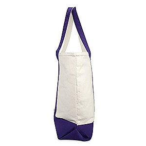 DALIX 22" Extra Large Cotton Canvas Zippered Shopping Tote Bag in Purple