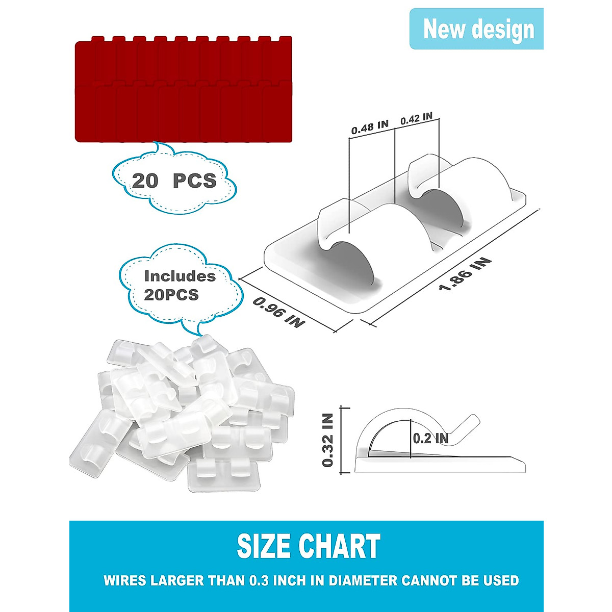 Outdoor Light Clips Clear 20pcs: Hooks for Outdoor String Lights for Hanging Heavy Duty Patio Fence Balcony Inside Waterproof UV-Resistant Cable Clips