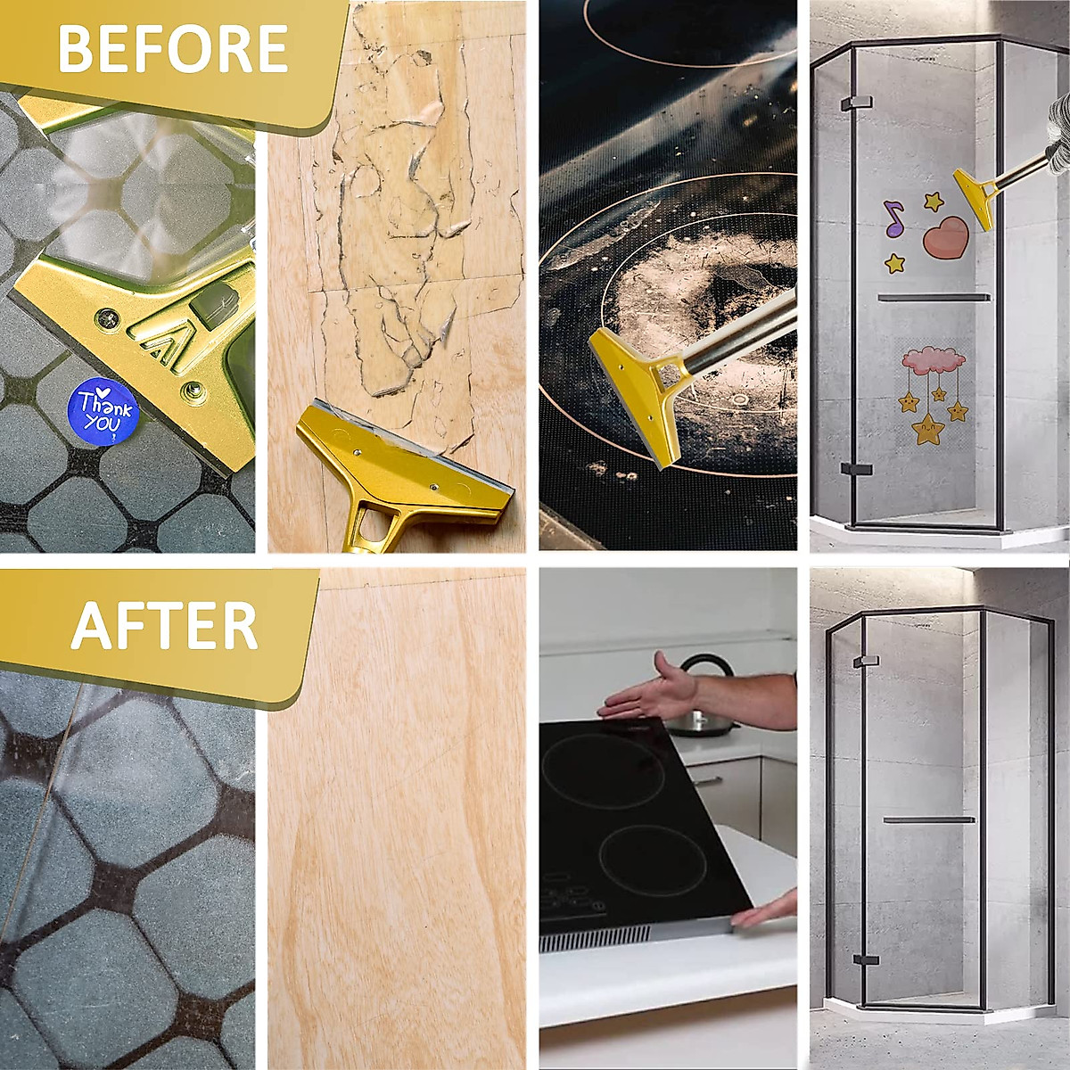 Boter Razor Blade Scraper, Scraper Tool, 4 In Metal Floor Scraper with 20PCS Extra Metal Blades, Long Handle Paint Scraper Ideal for Cleaning Stove Top, Windows, Glass, Tiles, Wall, Labels