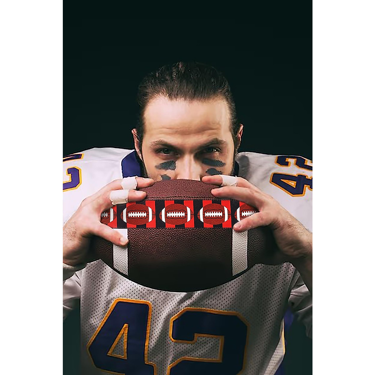 Hying 2 Rolls Football Ribbons for Wreath Bows, Sports Rolls Ball Wired Edge Ribbons Black Red Burlap Ribbon Football Craft Ribbons for Gift Wrapping Football Theme Party Supplies