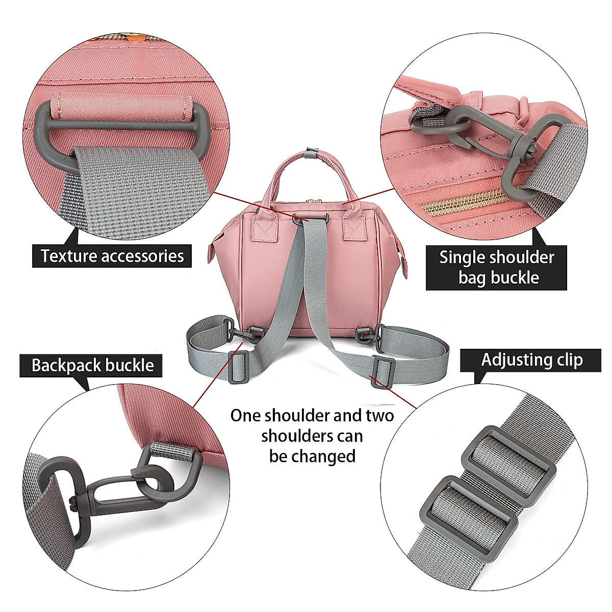 Lmbabter Baby Diaper Bag Backpack Waterproof Multi-Function Convertible Mini Smart Diaper Bag Backpack for Outdoor (Pink)