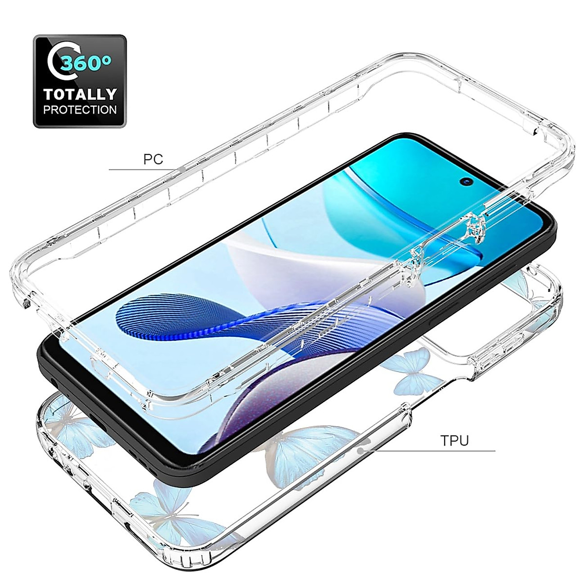 Sidande Case for Moto G 2023 Case, Motorola G 5G 2023 Case with Tempered Glass Screen Protector, Full Body Clear Floral TPU Slim Phone Protective Armor Cover for Motorola Moto G 5G 2023 (Butterfly)