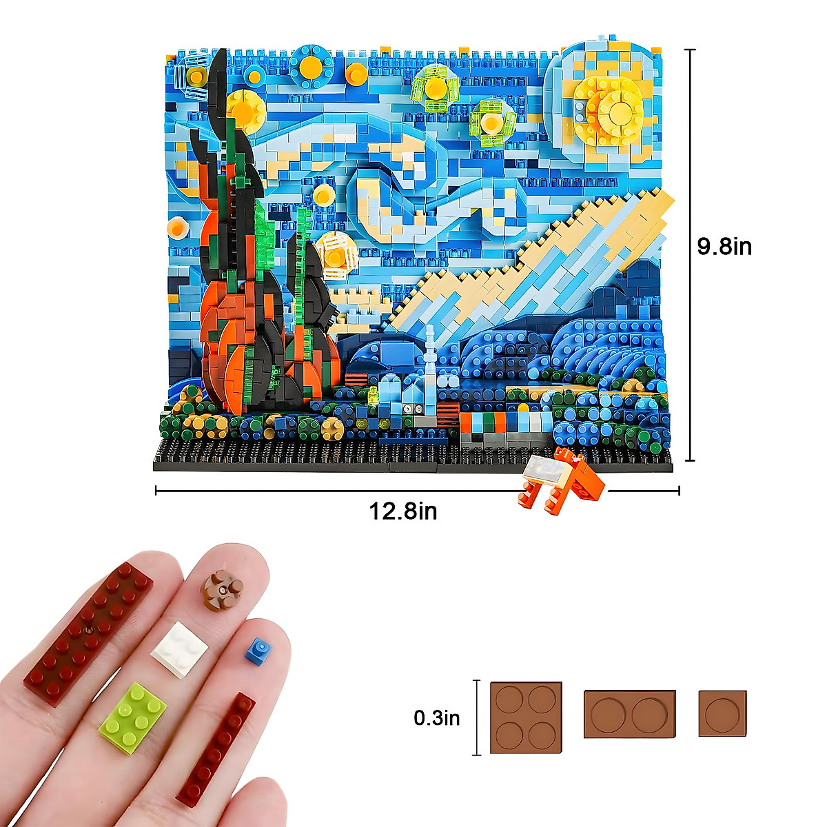 MACTANO The Starry Night Micro Mini Building Kit for Adult, Vincent Van Gogh Idea Display for Home Decor DIY Building Block Set Construction Toy Model-1858PCS