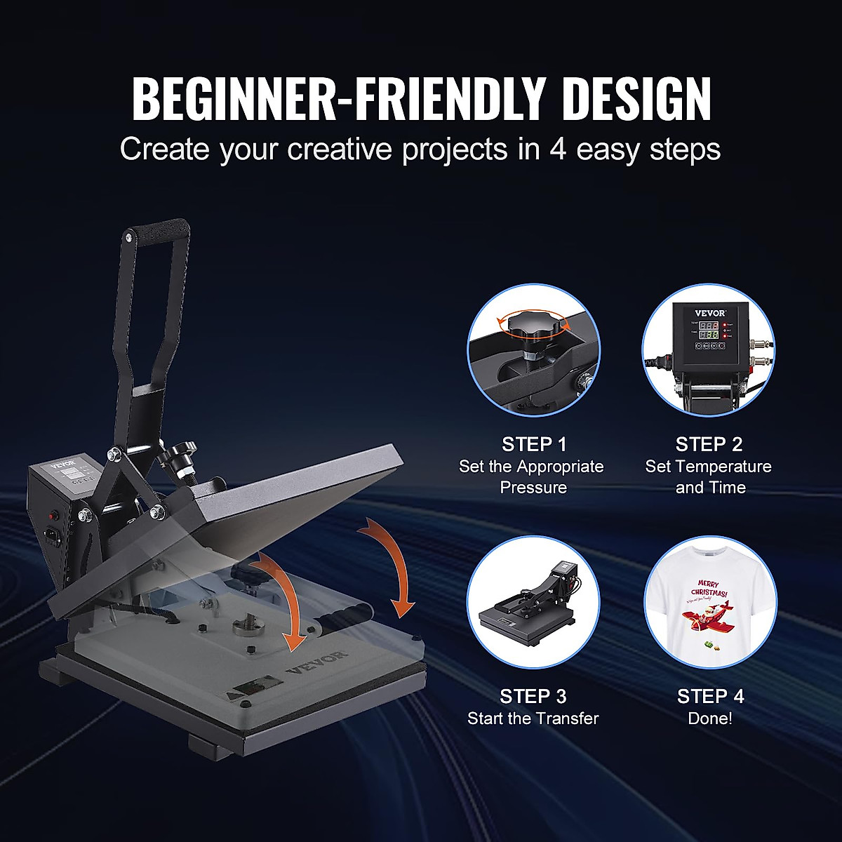 VEVOR Heat Press, 15x15 Power Heat Press Machine for T-Shirts, Fast Heating, High Pressure Digital Industrial Sublimation Printer for Heat Transfer Vinyl, Dark Black