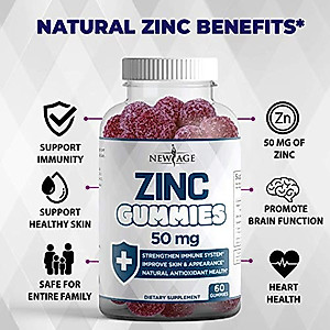 Zinc Gummies - 2 Pack - 50mg High Potency Immune Booster Zinc Supplement, Immune Defense, Powerful Natural Antioxidant, Non-GMO - by New Age, 120 Count