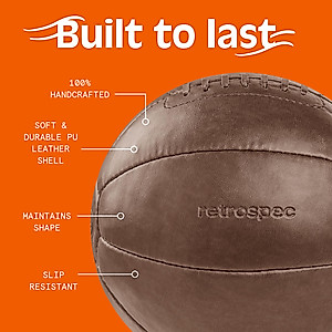 Retrospec Core Weighted Medicine Ball 4, 6, 8, 10, 12, 14, 16, 20, 25, 30 lbs, Soft Touch Vegan Leather with Sturdy Grip for Strength Training, Recovery, Balance Exercises and Other Full-Body Workouts