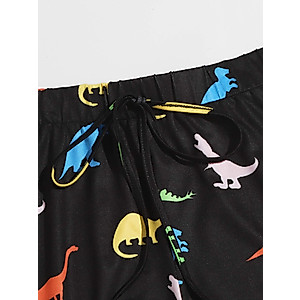 Floerns Women's Cute Dinosaur Print Elastic Drawstring Running Shorts Black S