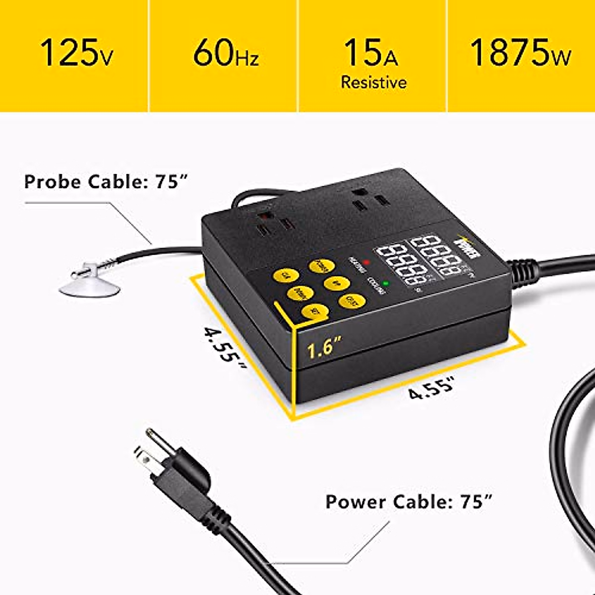 iPower Electric Heater Fan with Digital Cooling Thermostat Controller for Greenhouse, Grow Tent, Workplace, Overheat Protection, Fast Heating, Black