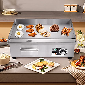 WICHEMI 22" Electric Griddle Grill Commercial Countertop Griddle Flat Top Grill Hot Plate Non-Stick Stainless Steel Teppanyaki Grill for Restaurant Kitchen, 110V 3000W