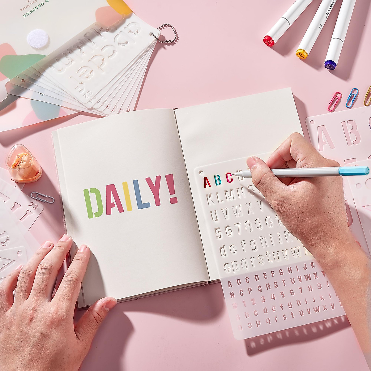 1/4, 1/2, 3/4, 1, 5/4 Inch Letter Stencils for Painting – 36 PCS (5.1 X 7.9 Inch) Plastic Stencils for Crafts Reusable - Small Number and Alphabet Stencils