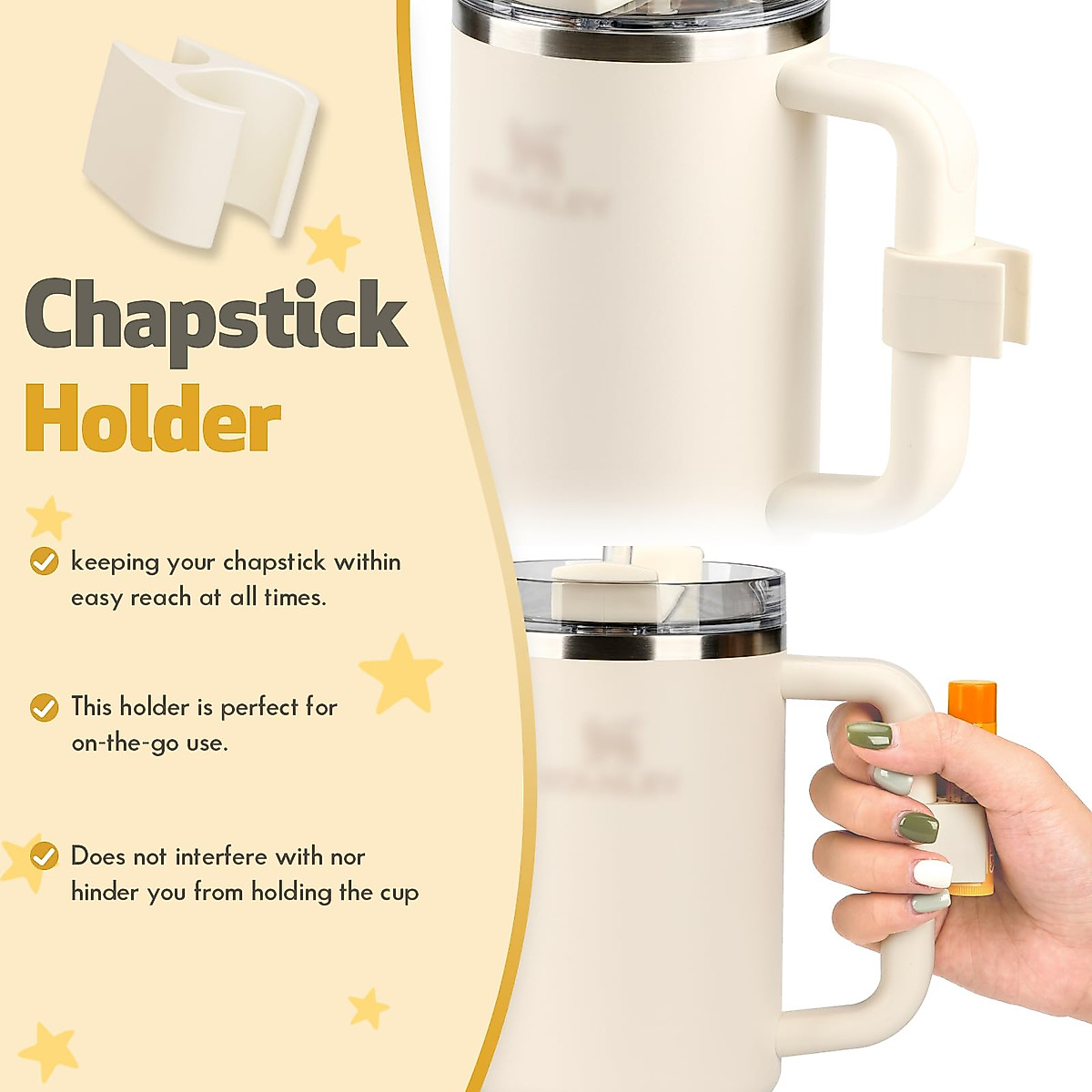 Set of 3 Pcs Accessories Compatible With Stanley Cup 40oz 30oz Quencher H2.0 Tumbler, Includes Ring Holder, Chapstick Holder and Key Holder for Stanley Cup Accessories 40 oz Clip-On Handle Attachments