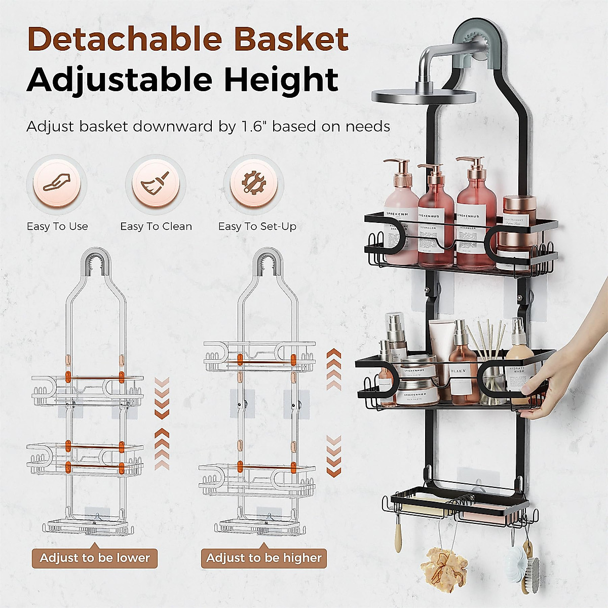 oylik Shower Caddy Hanging Organizer,Rustproof Shower Racks for Inside Shower, Double Soap Dish, Double Movable Shower Baskets Large Capacity Anti-Swing Bathroom Shower Caddy with 22 Hooks