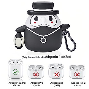 HooYiiok Airpod Case 2nd Generation,Cute Airpod Case 1st Generation Luminous Beak Doctor Design,Cool Kawaii Airpods Cases Cover with Keychain for Women Men (Black 1st/2nd Case)