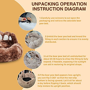 PETART Cute Dog Bed, Fluffy Cozy Bear Paw Shape Plush Round Cat Bed for Small, Medium Dogs & Large Cats,Comfortable Sleeping Puppy Cushion, Ideal for Indoor Use（Black&Coffee,18inch