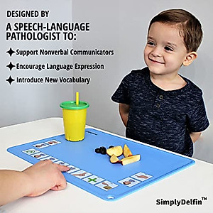 Help for Nonverbal or Speech Delayed Toddlers and Children | Silicone Placemat with Picture Symbols | Communication Board | AAC Pictures | BPA Free, Easy to Clean, Nonslip, Raised Edges