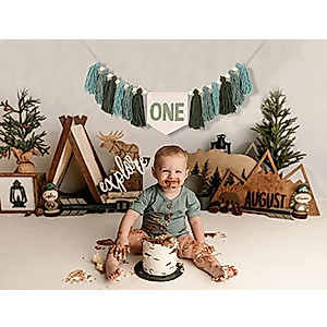 Greenery 1st Birthday High Chair Banner,Nature 1st Birthday Highchair Banner , One Birthday High Chair Banner , Tassel Bunting , Wooden Tassel Garland (Greenery 1st Birthday Banner Green)