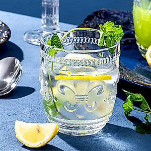 QAPPDA Vintage Drinking Glasses Set of 12,Embossed Romantic Water Glasses 10 Ounce,Clear 300ml Textured Juice Glasses Daily Glassware for Iced Coffee,Milk,Mixed Beverage